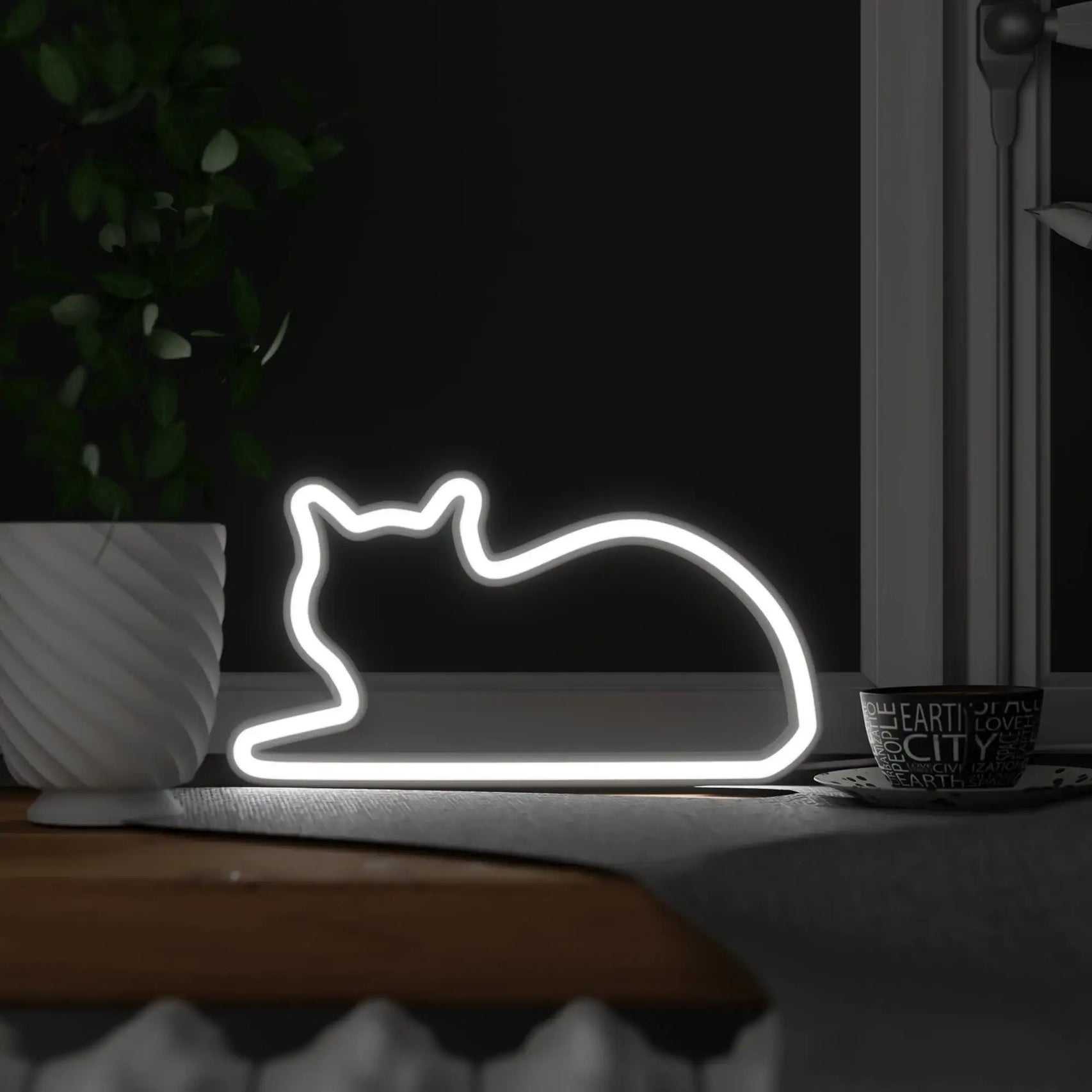 Cat Light Sitting LED Neon Light - Sitting - Mustard London